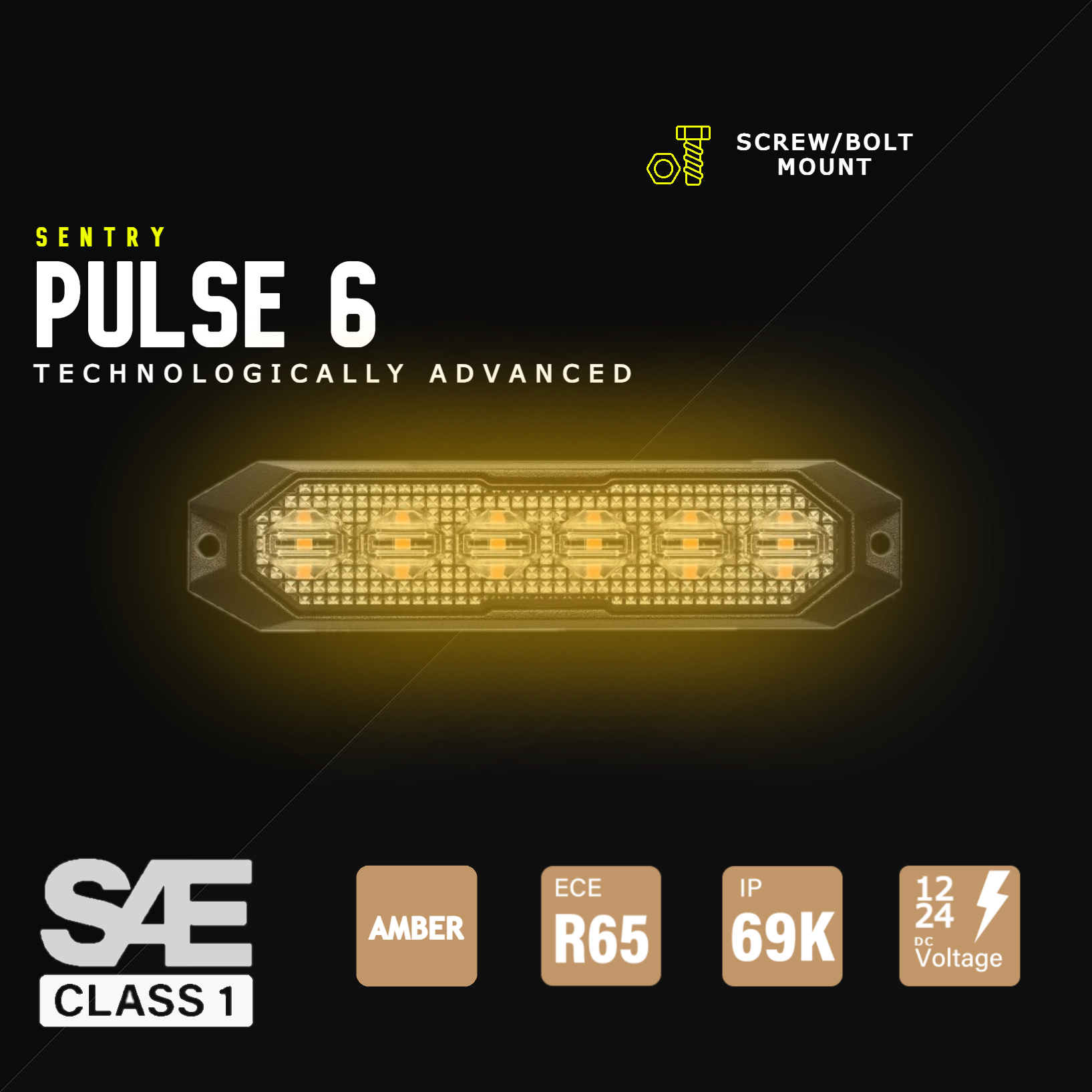 SENTRY Pulse6 6 LED CLASS 1 Amber Strobe Surface Warning Light – Signal ...